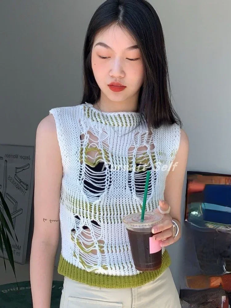 Vintage-Crop-Top-Sleeveless-Loose-Hole-Ripped-Tank-Women-2024-Summer ...