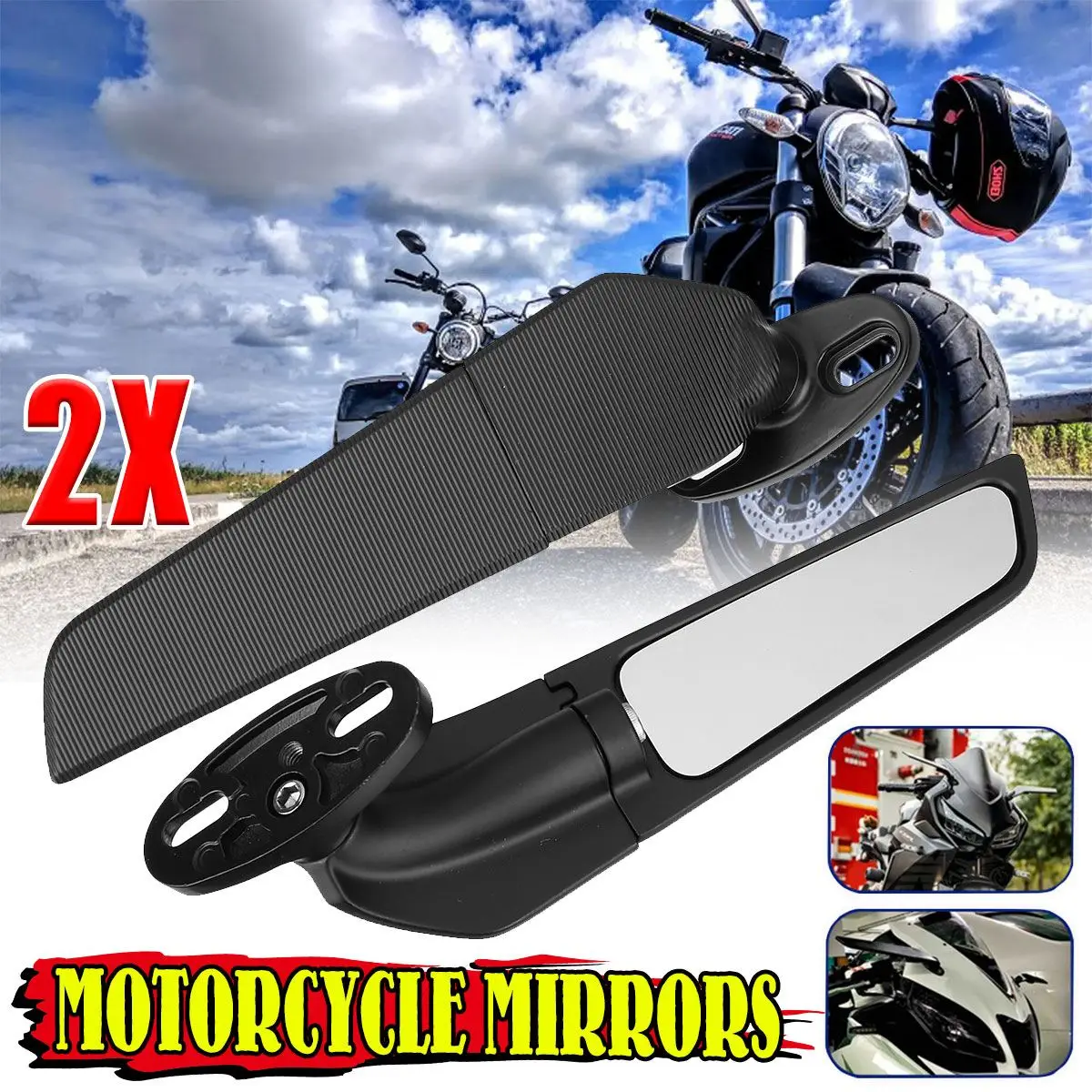 2PCS-Motorcycle-Mirrors-Modified-Wind-Wing-Adjustable-Rotating-Rearview ...