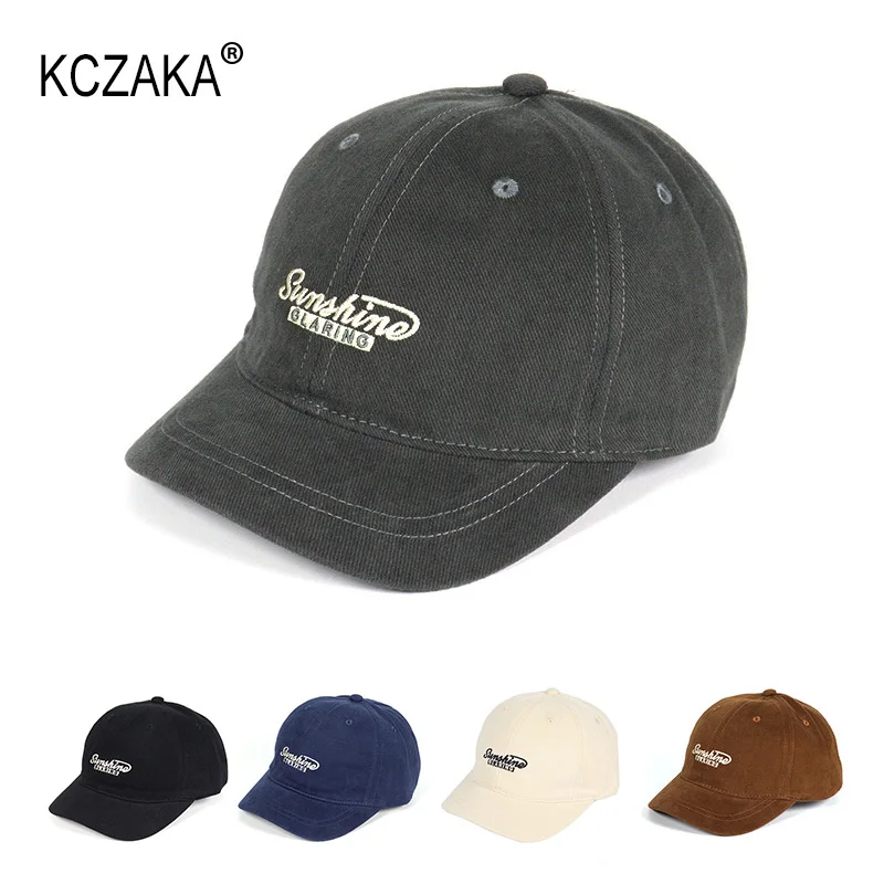 5cm-Short-Brim-Baseball-Cap-Mens-Casual-Retro-Soft-Top-6-Panels-Letter ...