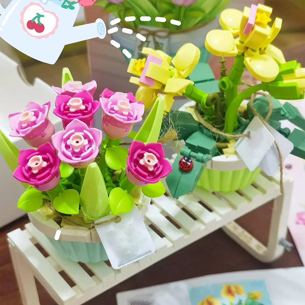Creative-Expert-Mini-building-block-Potted-flowers-Moc-Modularize ...