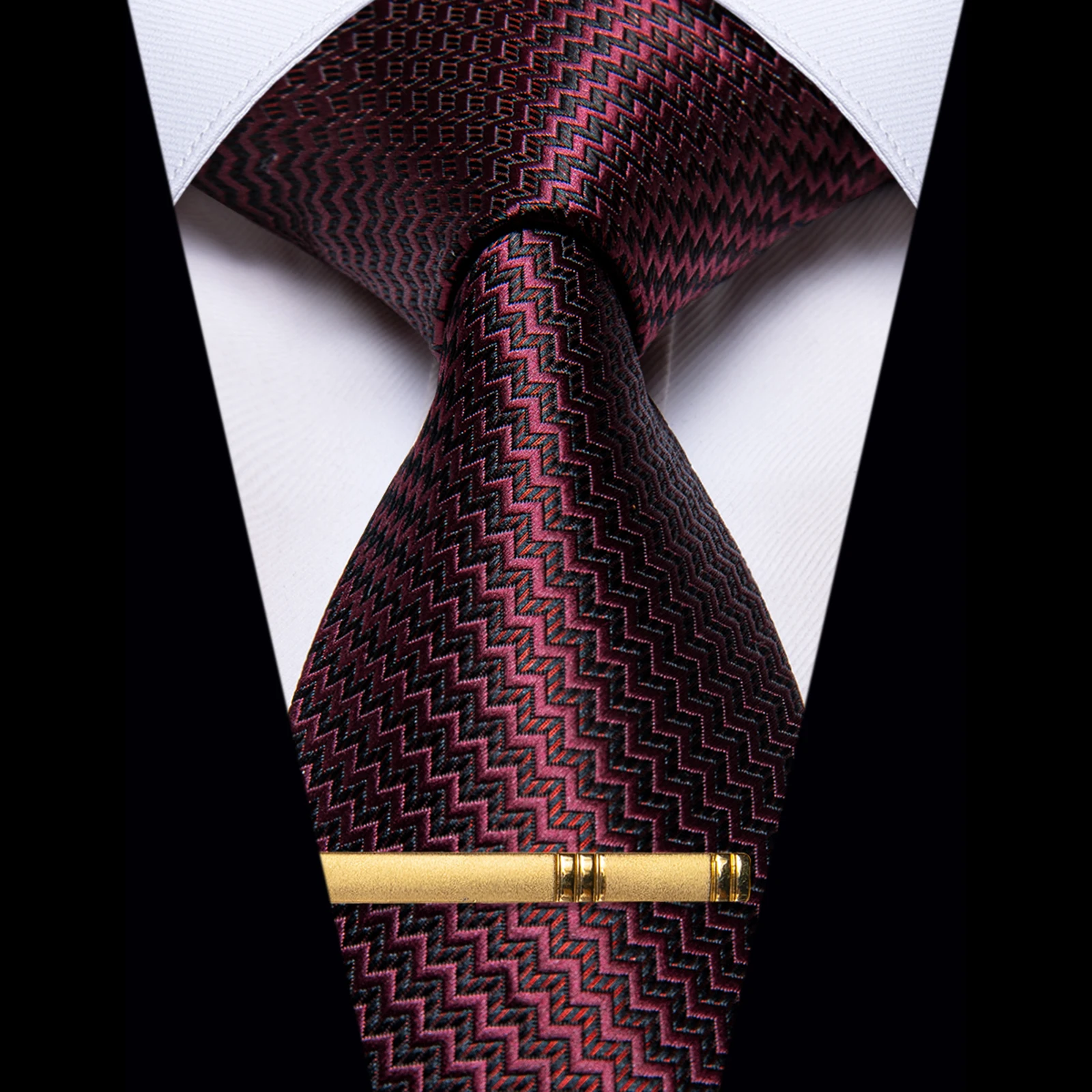 Classic Burgundy Solid Men's Necktie with Clip Fashion 8 cm Business ...