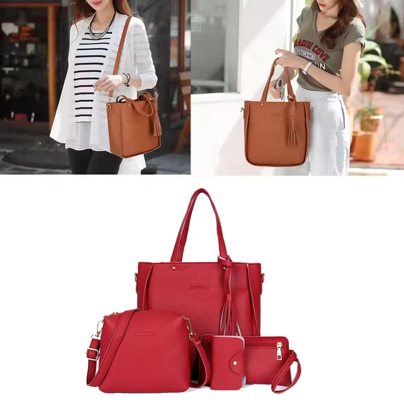 4pcs Women Ladydaily Pu Leather Portable Fashion Zipper Handbag ...