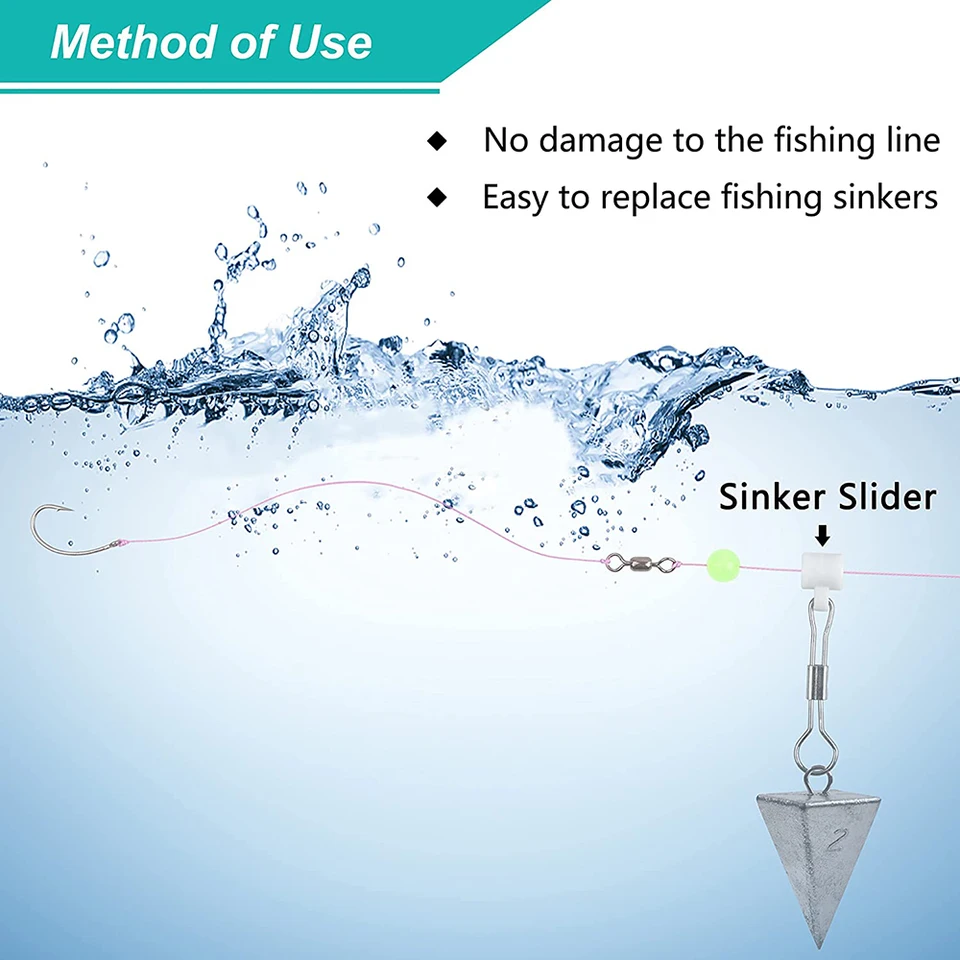 ABS Fishing Weight Sliders 50pcs Fishing Sinker Slides With Metal Snaps ...
