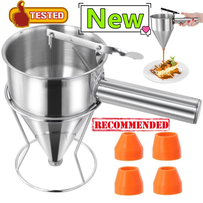 1200-600ml-Stainless-Steel-Funnel-Dispenser-with-Rack-Cupcake-Pancake ...
