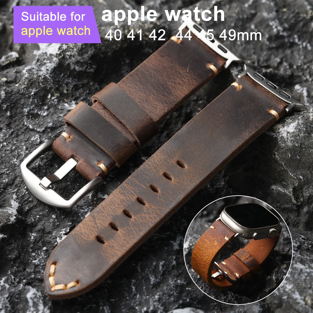 Handmade first-layer leather strap compatible with smart watches Apple ...