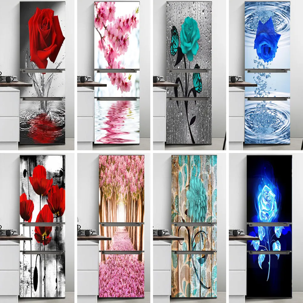 3D-Flowers-Pattern-Fridge-Wallpaper-Sticker-Refrigerator-Door-Kitchen ...