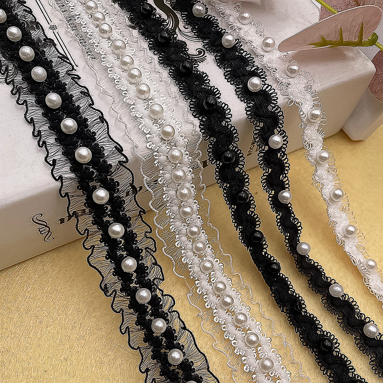 Diy-Lace-Trimming-Supplies-Elastic-Ribbon-With-Hand-Attached-Beads-And ...
