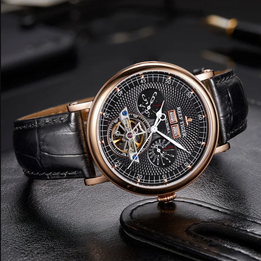 Reef Tiger Men Automatic Watch 42mm Mechanical Wristwatch Multi-Dial ...