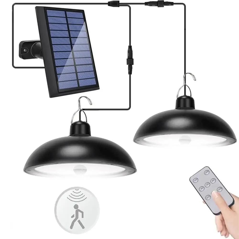 Double Head Solar Pendant Light with Shed Light 3 Modes Waterproof ...