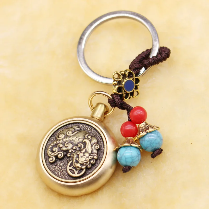 Lucky-Keychain-Rotatable-Bronze-Exorcism-Coin-And-With-PiXiu-Animal-On ...
