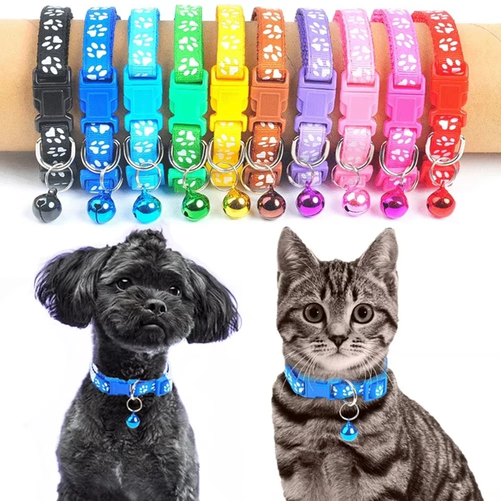 Footprint-Pet-Collar-Dog-Collar-With-Bell-Pet-Necklace-Reflective ...