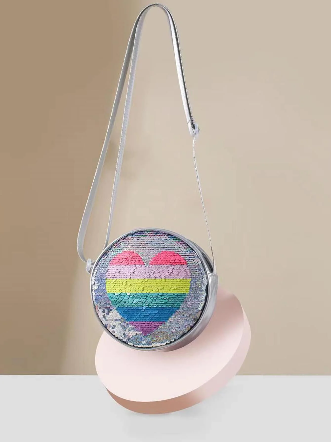 Girls-Reversible-Sequin-Heart-Pattern-Round-Bag-Cute-Kids-Messenger-Bag ...