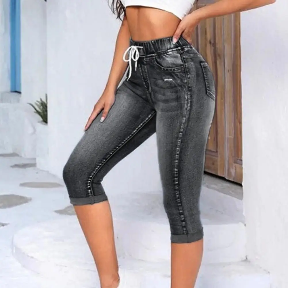 Women-Vintage-Jeans-High-Waist-Drawstring-Cropped-Jeans-for-Women-with ...