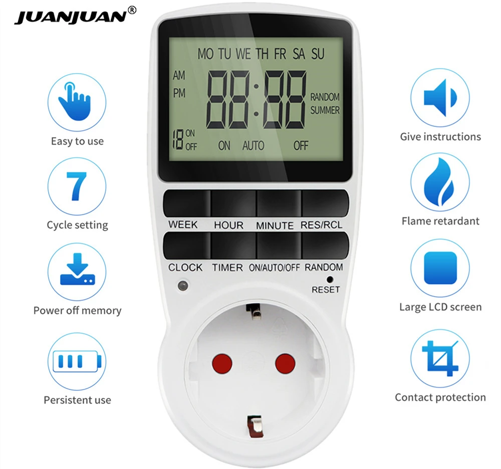 Minuterie numérique électronique Programmable, 12/24 heures, prise ue ...