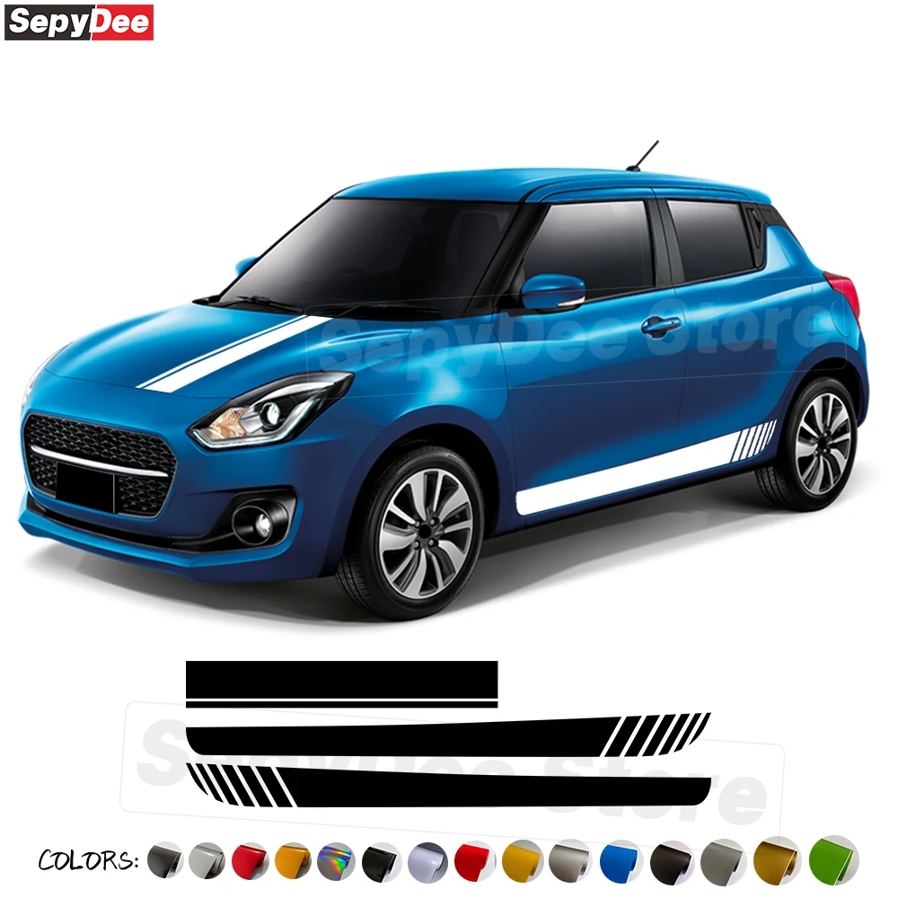 Car-Hood-Bonnet-Door-Side-Stripes-Skirt-Stickers-for-Suzuki-Swift ...