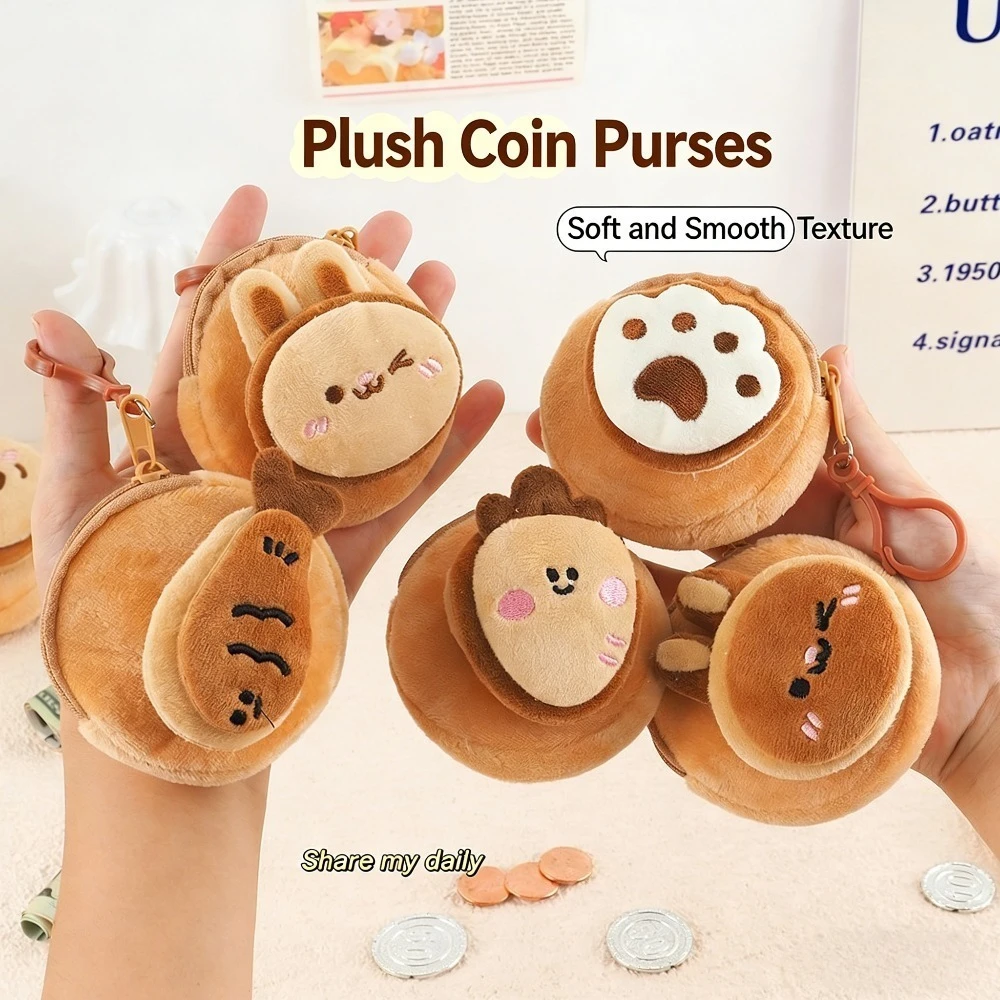Cartoon Plush Coin Purse Keychain, Mini Cream Aesthetic Wallet for ...