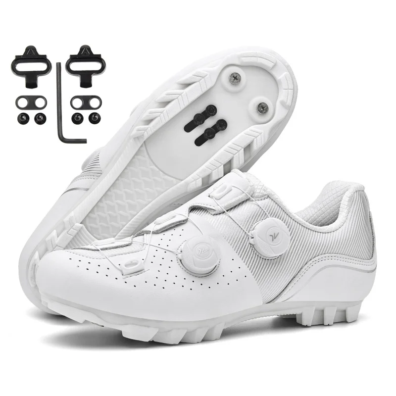 White Cycling Sneaker Mtb Flat Pedal Bicycle Shoes Man Cleat Shoes ...