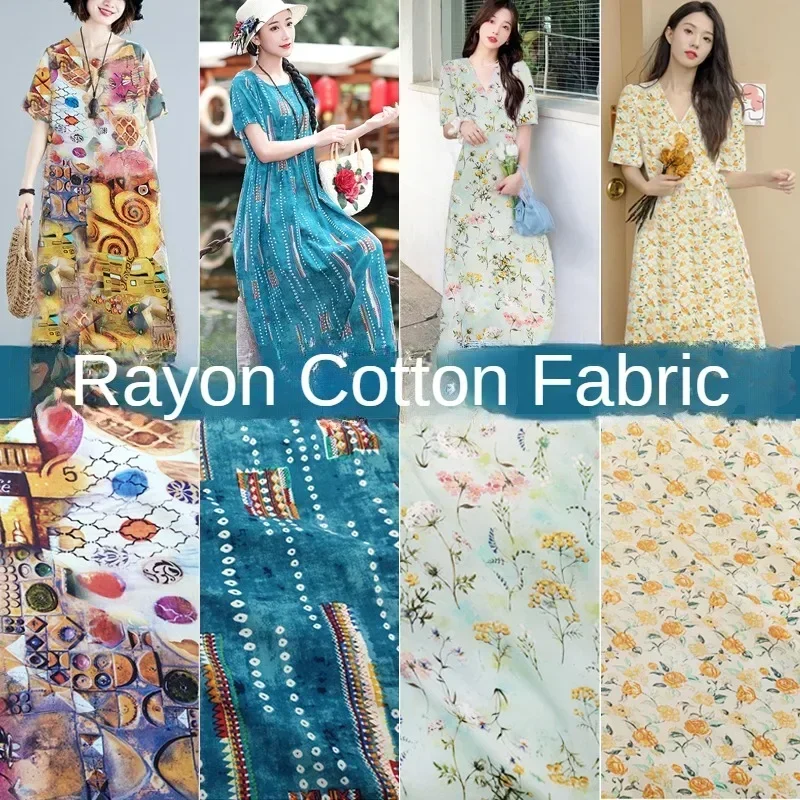 Rayon-Cotton-Fabric-Printed-By-The-Meter-for-Pajamas-Diy-Clothes-Dress ...