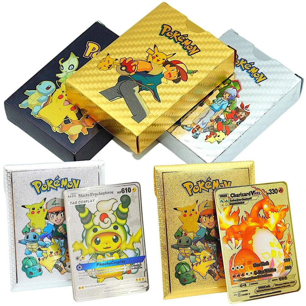 Paquet De Cartes Pokemon En Métal, Étui Vmax Mew Gx Boîte Or Argent ...