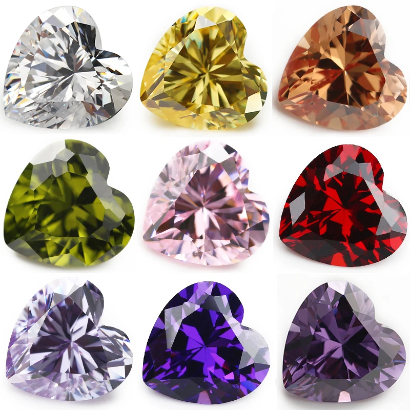 50pcs/20pcs 3x3-12x12mm 5A Heart Shape CZ Stone Various Color Cubic ...