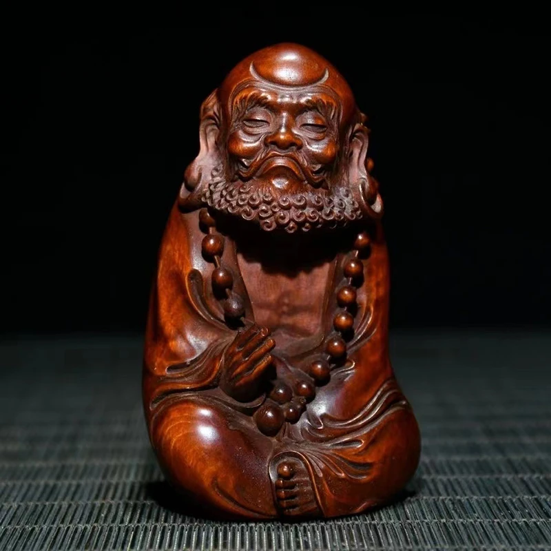 XS776-escultura de boj de monje Damo, estatuilla de Dharma, estatua de ...