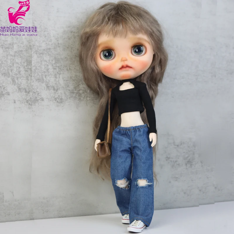 Blythe Doll Clothes Ripped Jeans And Pink White Black T shirt For Doll ...