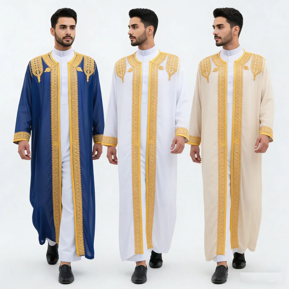 Dubai Embroidered Traditional Arab Men's Thobe Robe Middle Eastern ...