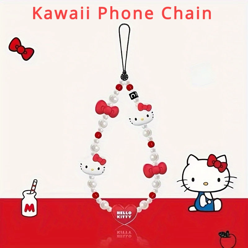 New-Cute-Hello-Kitty-Cat-Phone-Chain-Beaded-Chain-Jewelry-Hanging-Rope ...