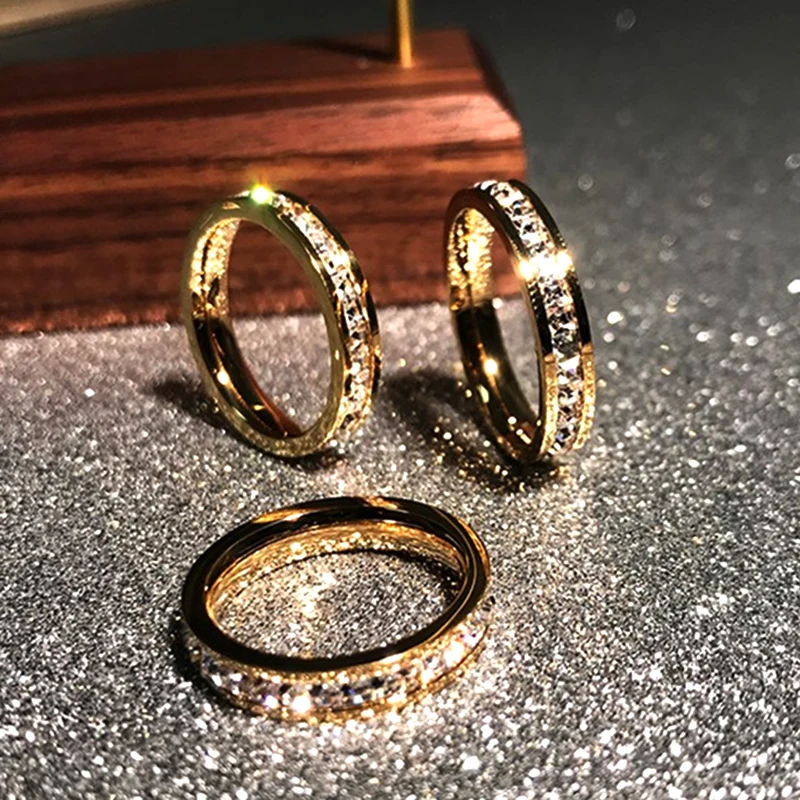 여성용 316L 스테인리스 스틸 14K 리얼 골드 반지, 반짝이는 AAA 지르콘 안개꽃, 특별 선물, 고품질 주얼리 ...