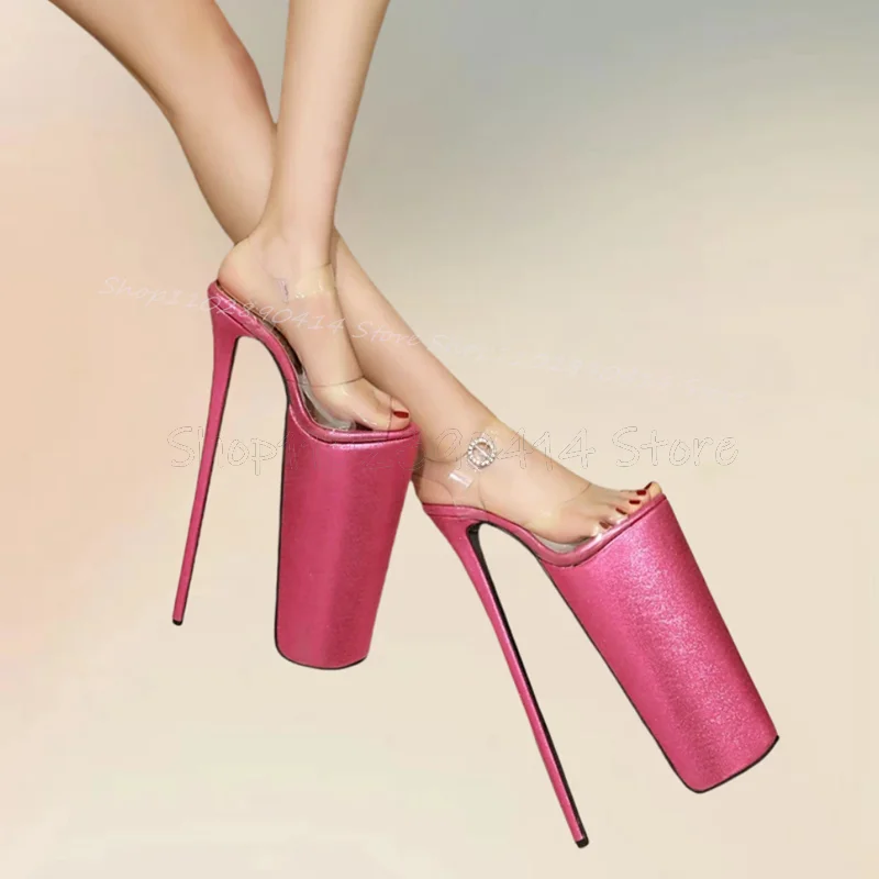 Rose Red Super High Platform PVC Open Toe Sandals Ankle Buckle Strap ...