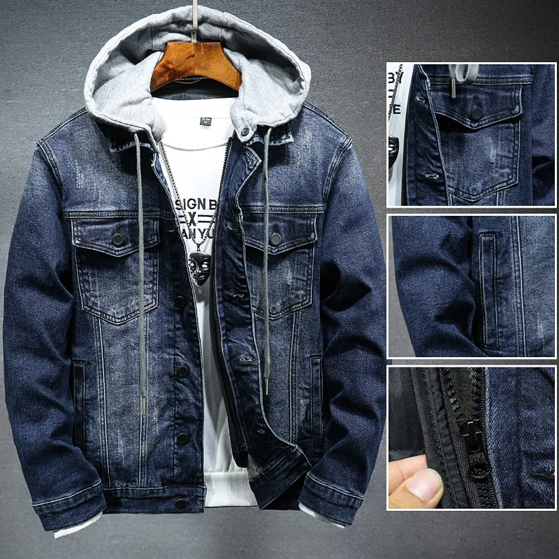 Thicker Winter Black Hooded Denim Jacket Outerwear Warm Men Lining Plus ...