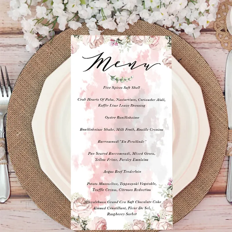 Watercolor Botanical Flower Pattern Print Custom wedding Party menu MR ...