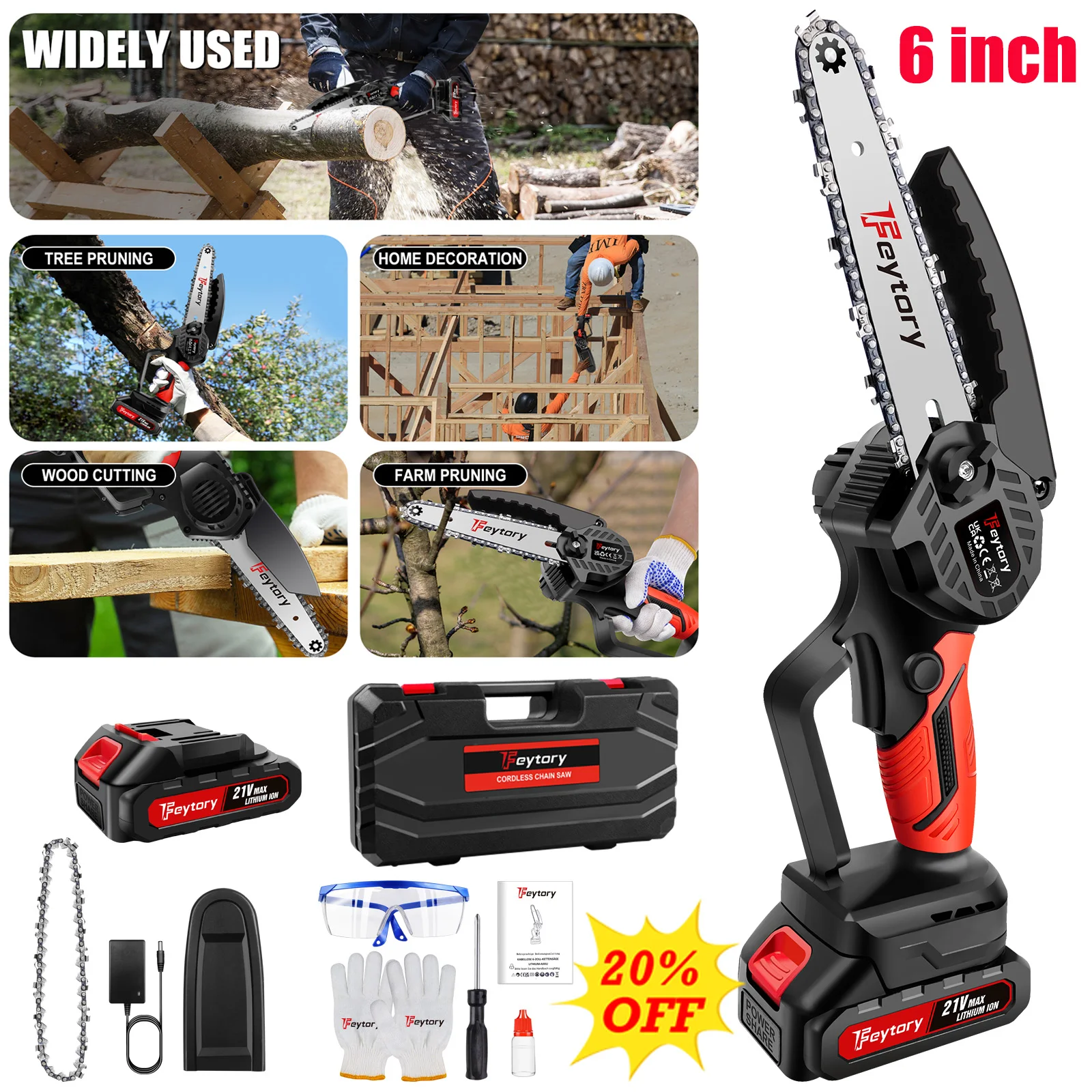 DayPlus Mini Chainsaw Cordless 6 Inch with Large LI-ion Battery ...