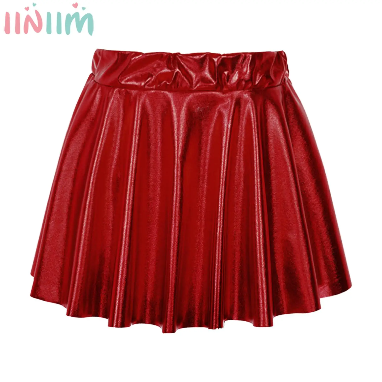 Girls Hip Hop Jazz Dance Skirt Shiny Metallic Elastic Waistband Pleated ...