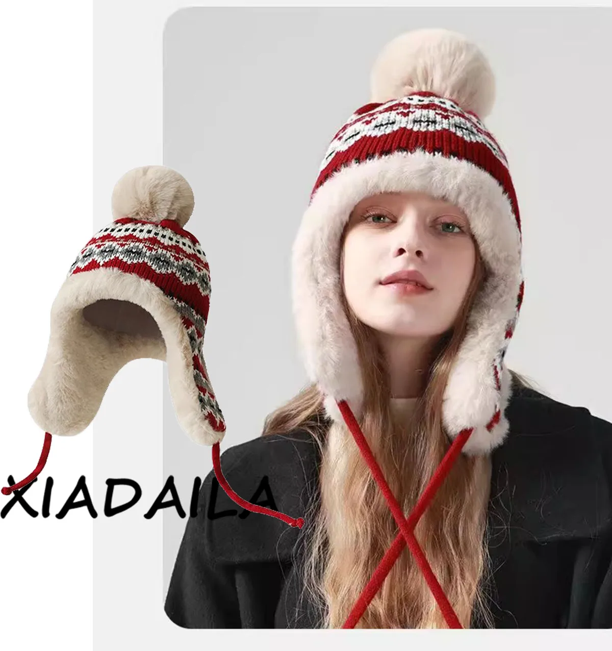 Knitted-top-hats-Bomber-hat-ball-hat-man-Snow-peak-Big-size-Faux-Fur ...