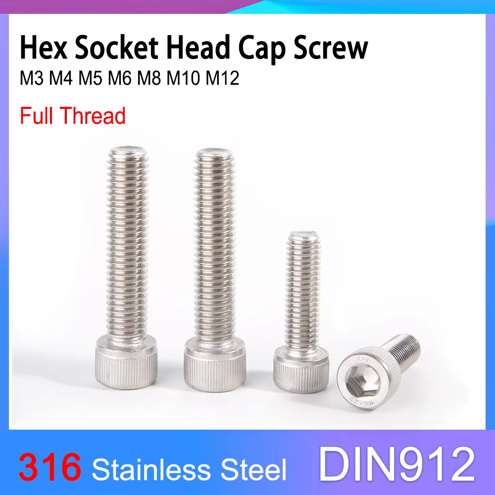 DIN912 Full Thread A4-70 Hex Socket Head Cap Screw 316 Stainless Steel ...