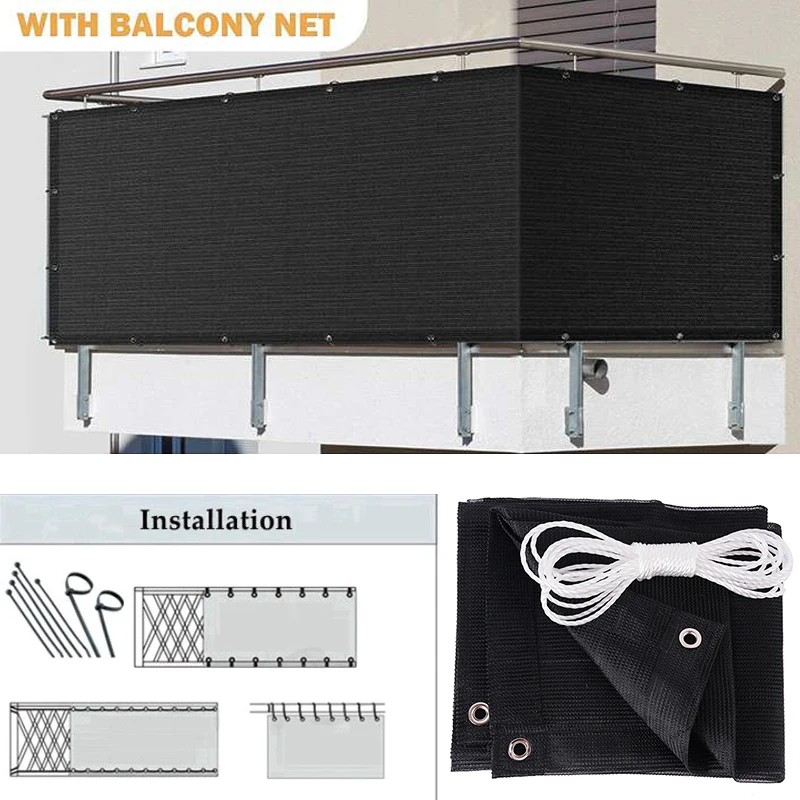 New-Thicken-Black-Balcony-Privacy-Screen-Mesh-Backyard-Garden-Fence ...