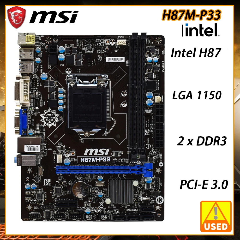 H87M P33 msi placa mãe com intel h87 chipset ddr3 32gb suporta duplo canal ddr3 1600/1333 ...