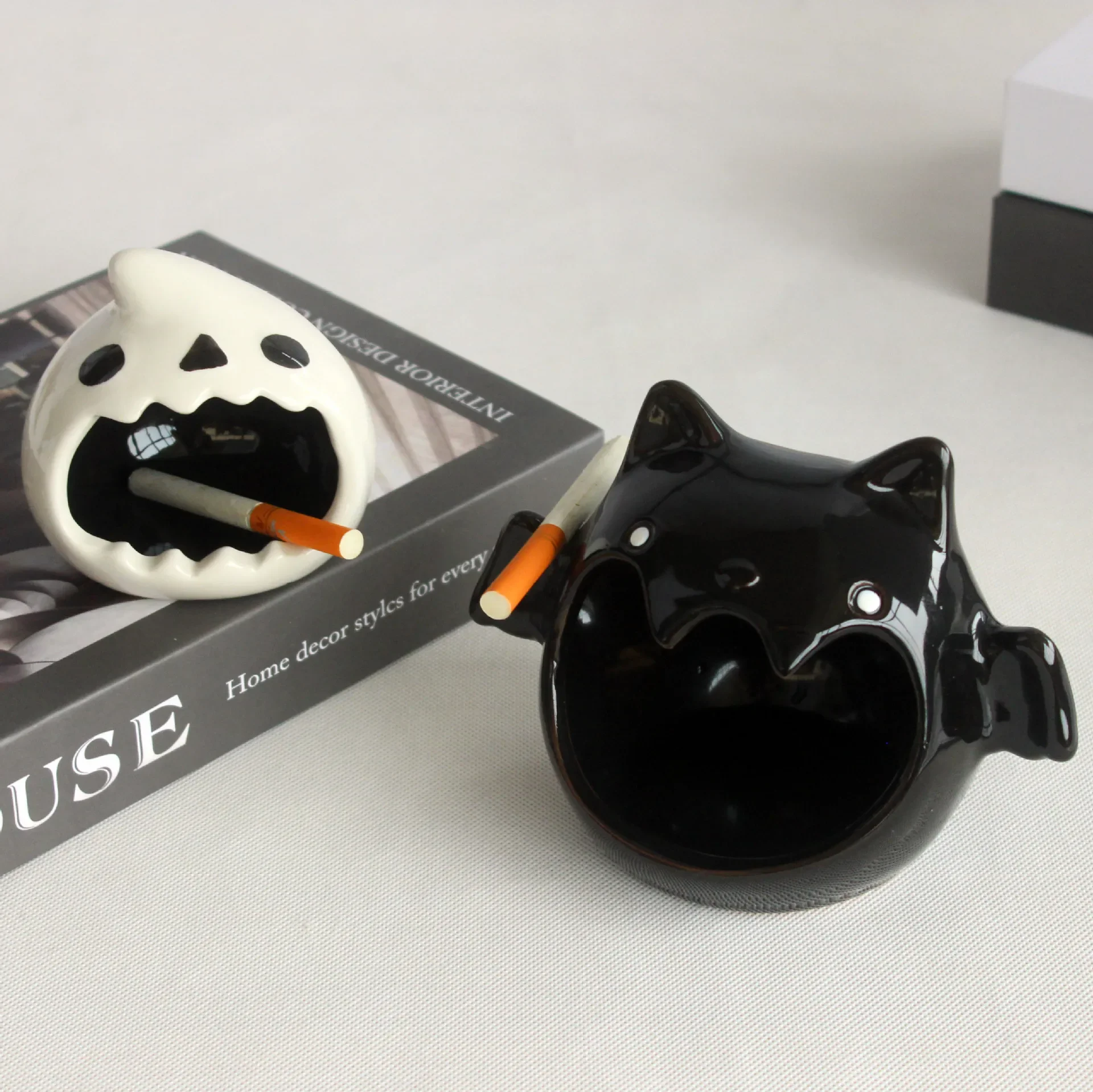 Cute-Ghost-Candle-Holder-Ornaments-Funny-Ceramic-Bat-Ashtray-Halloween ...