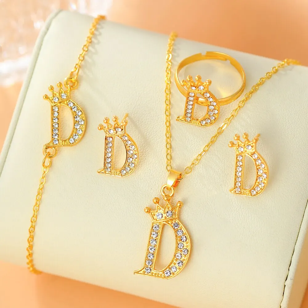 5pcs-Gold-Color-Women-Fashion-Jewelry-Set-Rhinestone-ABCDE-Crown ...