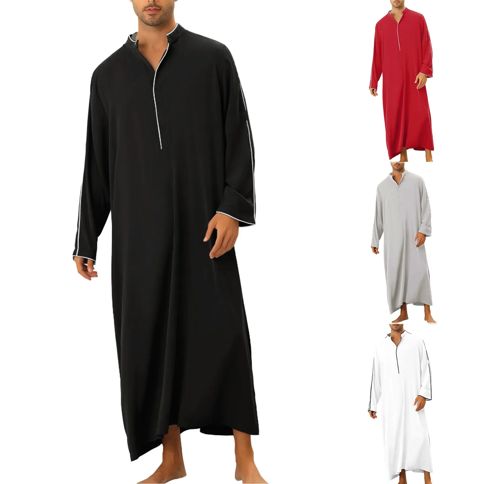 Casual-Male-Long-Robes-Saudi-Arabia-Cotton-Kaftan-Middle-East-Islamic ...
