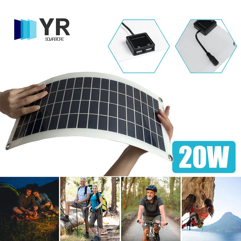 Portable Solar Panel Outdoor 12V DC5521 & Dual 5V USB Port Real ...