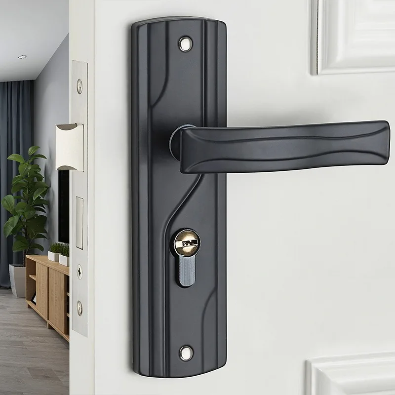 Door-Handle-Lock-Keys-Set-Bedroom-Set-Silent-Bearing-Black-Large-Knob ...