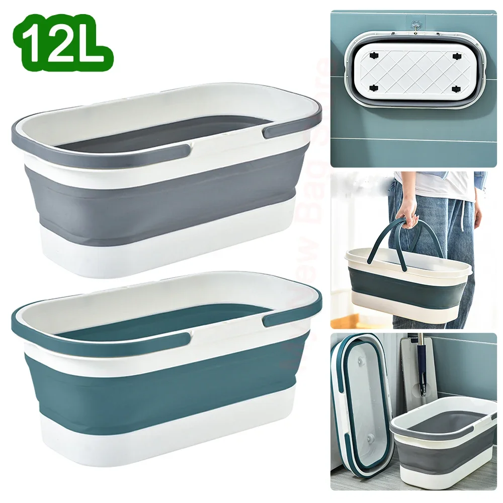 12L-Portable-Mop-Bucket-Foldable-Laundry-Basket-With-Wheel-Collapsible ...