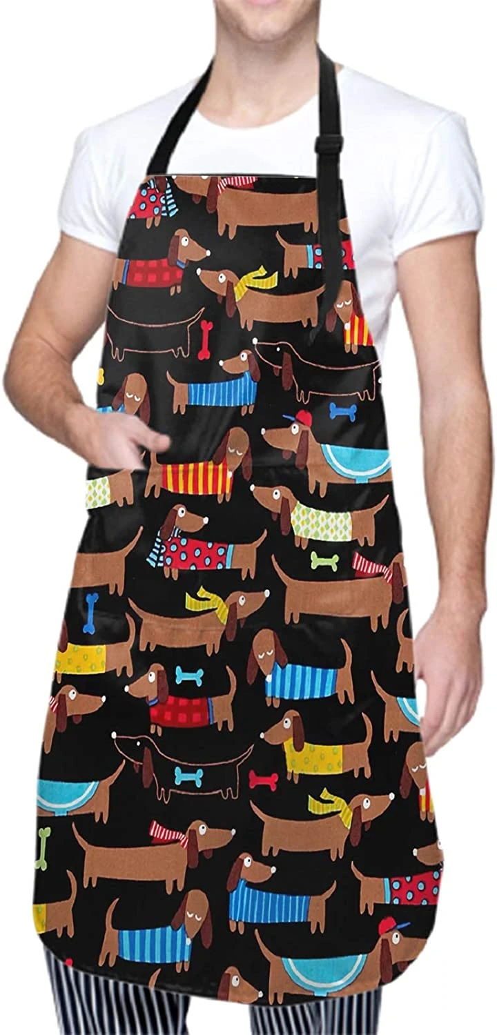 Cute Dachshunds Apron Funny Waterproof Kitchen Aprons with 2 Pockets ...