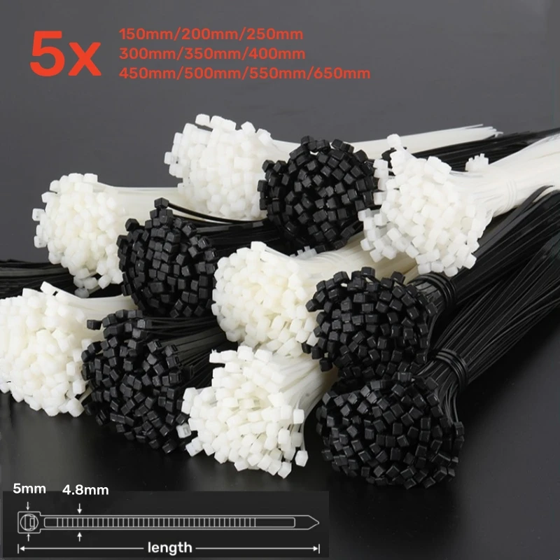 20/50/100pcs Nylon Cable Tie Self Locking Plastic Loop 5x150/200/250 ...