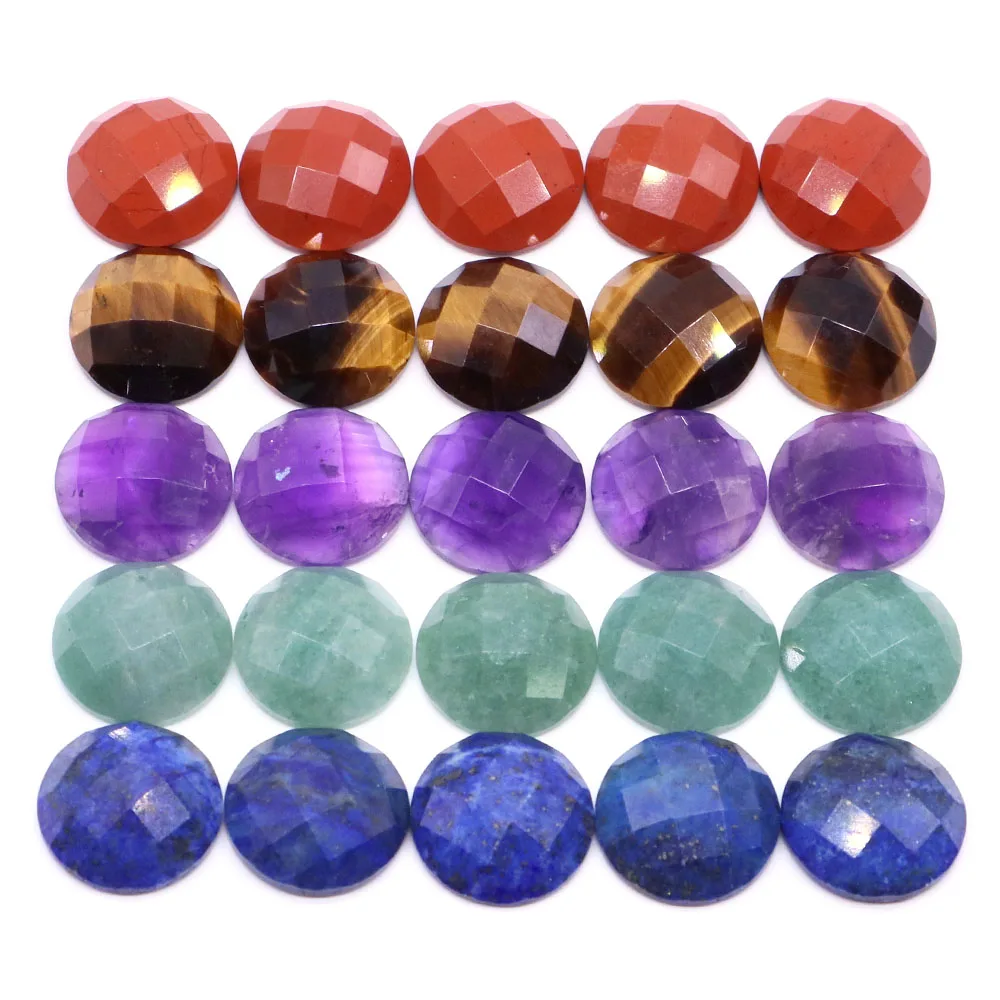 16mm-Natural-Stone-Faceted-Round-Cabochon-Flat-Back-Bead-Crystal-Gems ...