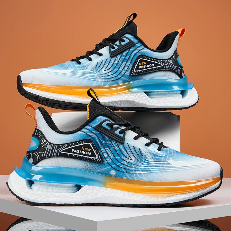 Running shoes men's summer breathable flying woven ultra-light shock ...