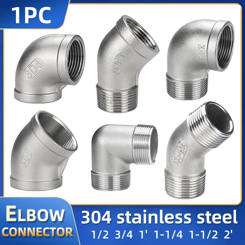 304-Stainless-Steel-Male-Threaded-Elbow-Female-Connector-45-Degree ...