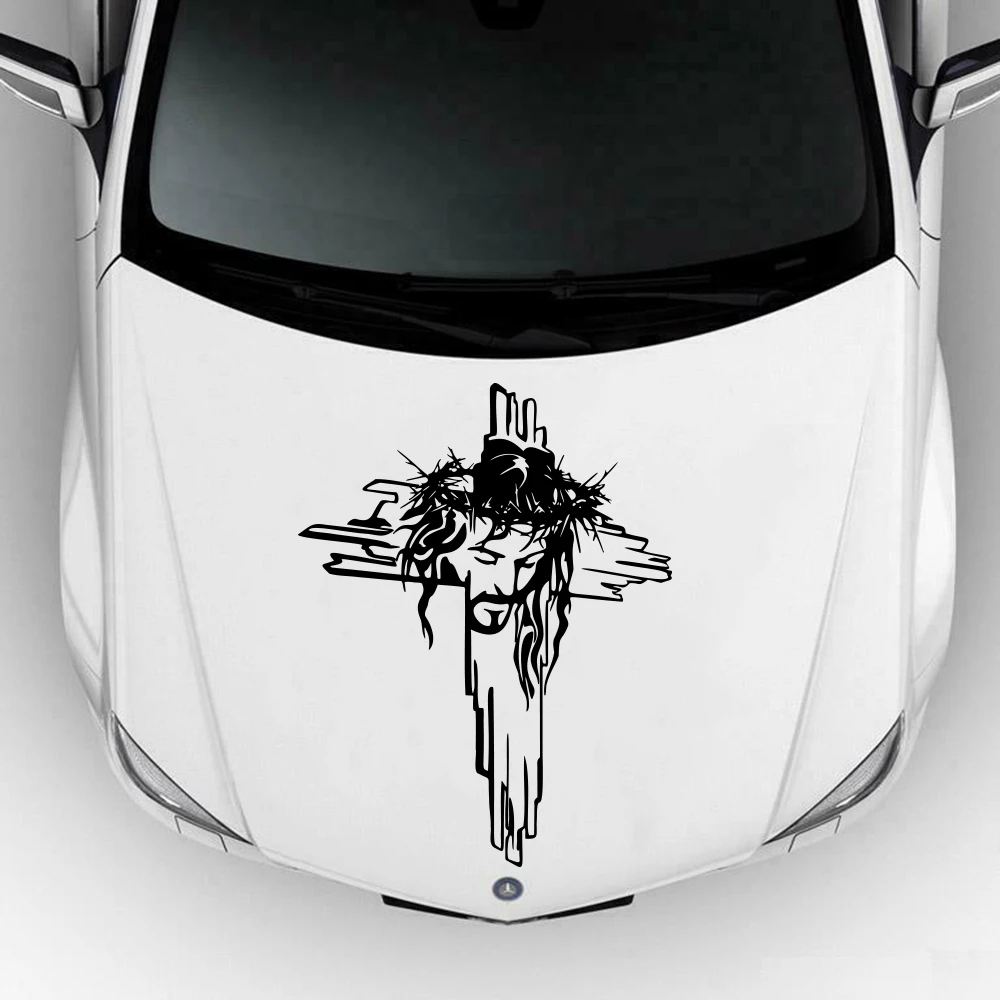Cross-with-Jesus-Crow-Christian-Car-Sticker-Religion-Bible-Verse-Auto ...
